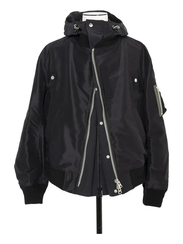 Sacai Nylon Twill X Grosgrain Blouson With Hood - Black