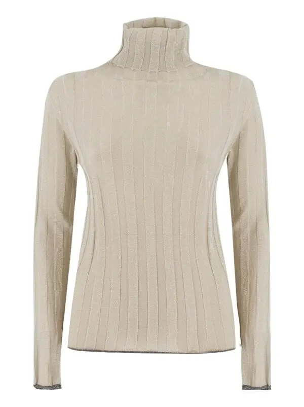 Fabiana Filippi Lurex Ribbed Turtleneck Jumper - Nude