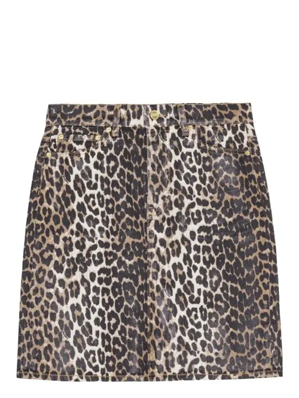 GANNI Print Denim Mini Skirt - Leopard