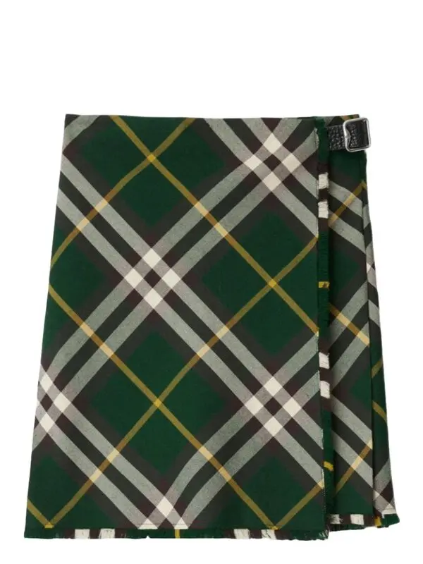 Burberry Checked Pleated Skirt With Tassel Detail - Green