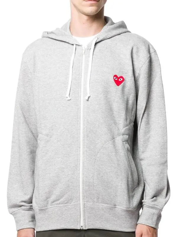 Play Comme Des Garcon Zip-up Heart Logo Hoodie - White