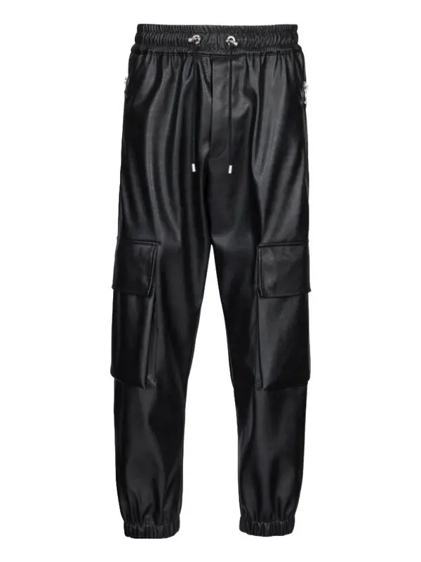 Balmain Faux Leather Cargo Trousers - Black