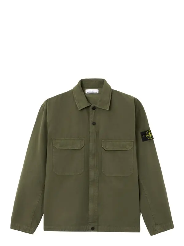 Stone Island Logo Patch Long Sleeved Shirt - Military Green
