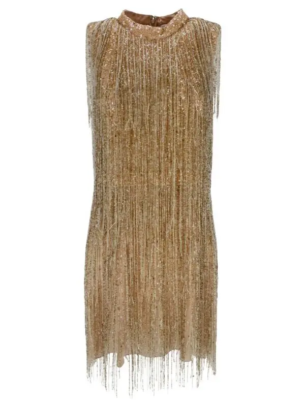 Dior Embellished Mini Dress With Tassels - Brown