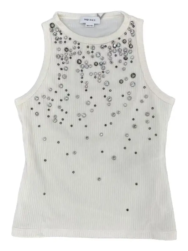Alexander McQueen Embellished Ribbed Sleeveless Top - White
