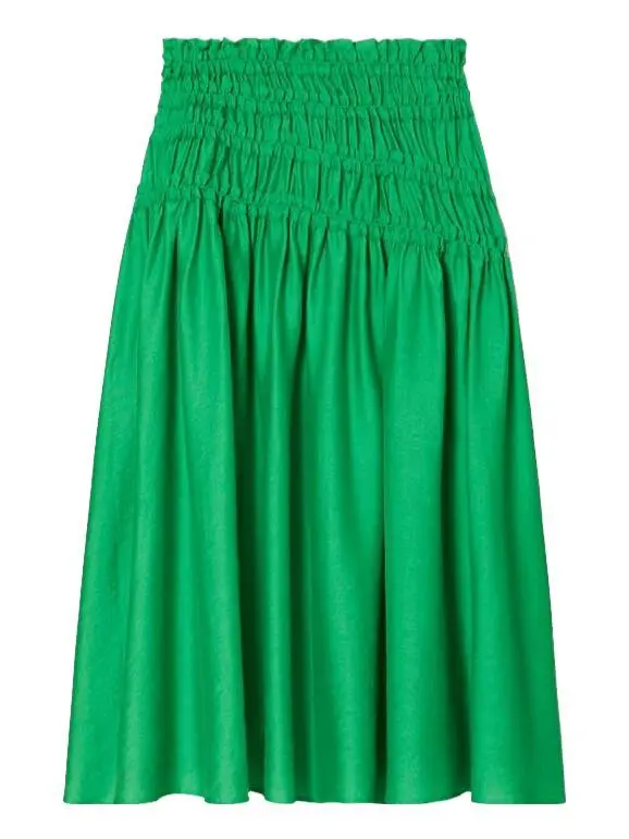 Tory Burch Ruched Midi Skirt - Spring Jade
