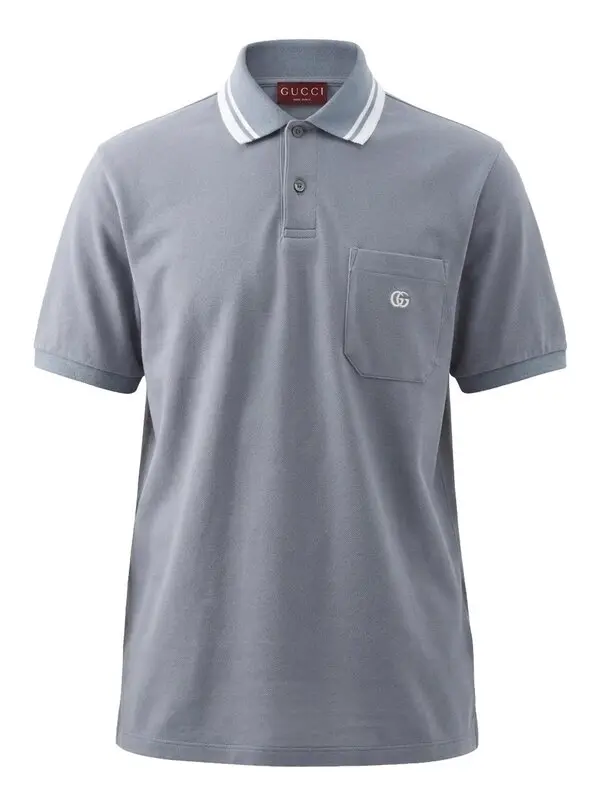 Gucci Logo Embroidered Short-sleeve Polo Shirt - Gray-blue