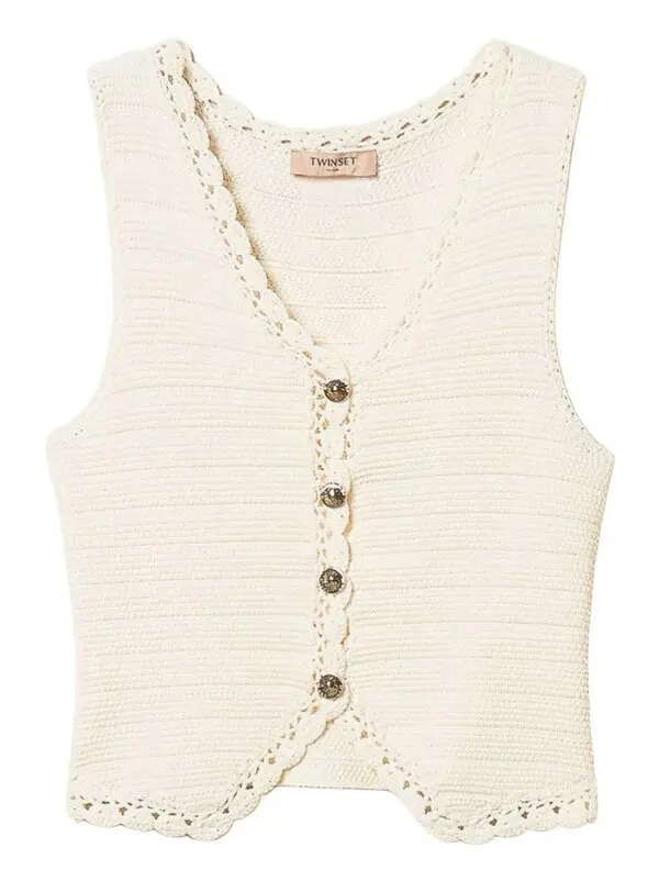 TWINSET Crochet Button Knit Top - White