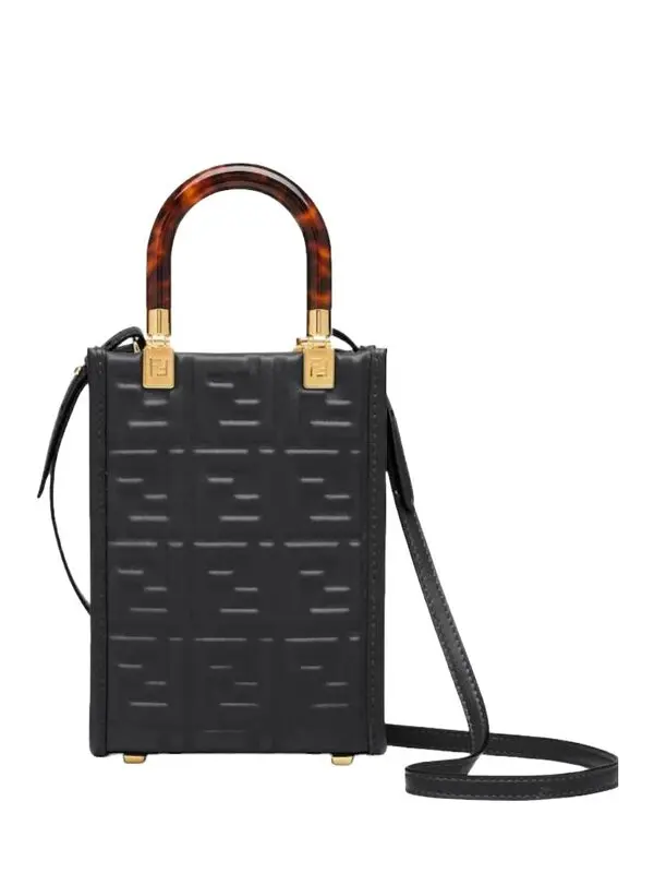 Fendi Sunshine Logo Embossed Mini Shoulder Bag - Black