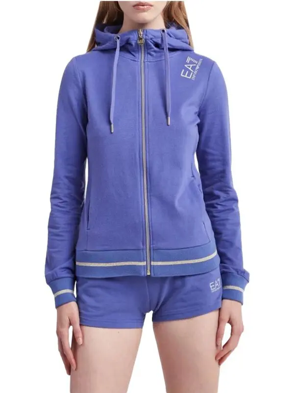 EA7 Drawstring Hooded Zip-up Hoodie - Blue