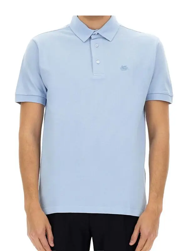 Etro Logo Embroidered Polo Shirt - Blue