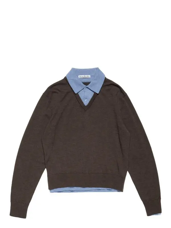 Acne Studios Layered Knit Jumper With Polo Collar - Black