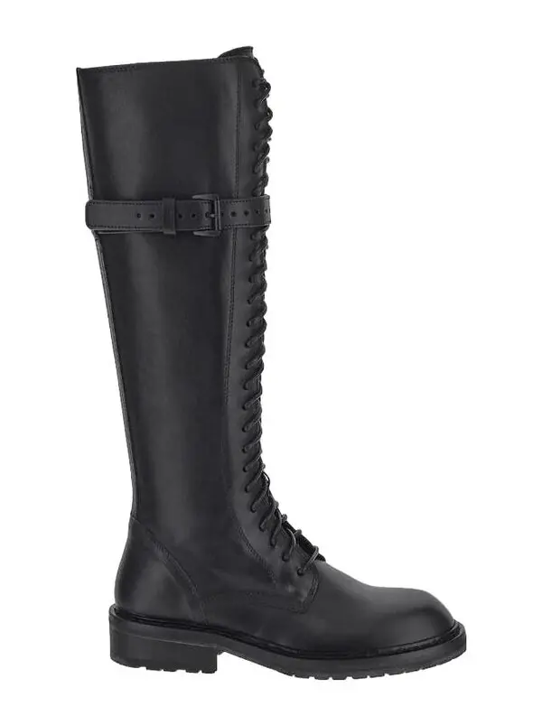 ANN DEMEULEMEESTER Round Toe Lace-up Knee-high Boots - Black