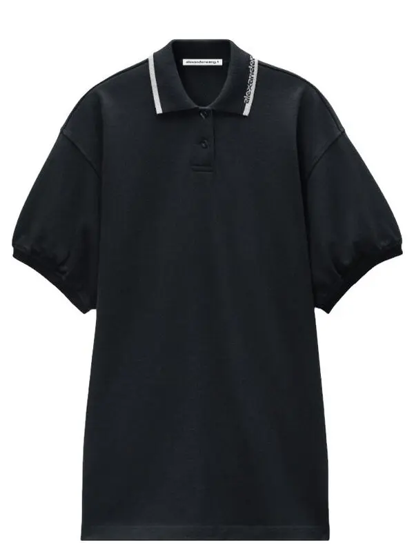 Alexander Wang Short-sleeved Polo Mini Dress With Blouson Sleeves - Black