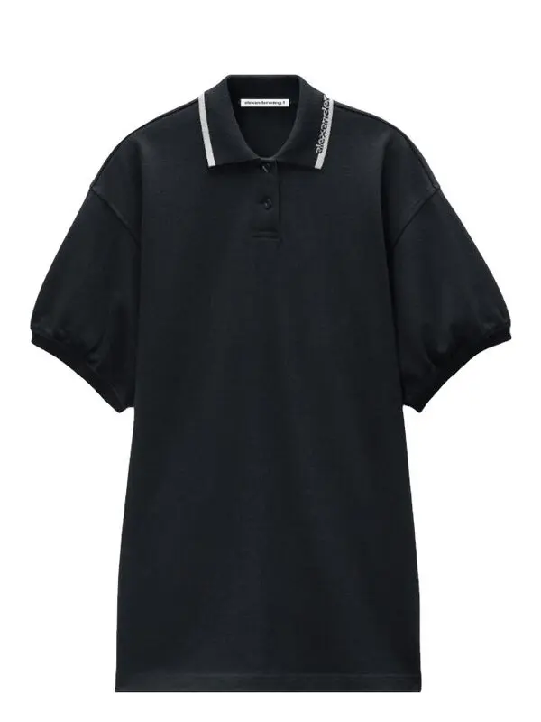 Alexander Wang Short-sleeved Polo Mini Dress With Blouson Sleeves - Black