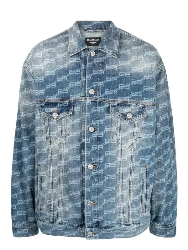 Balenciaga Bb Monogram Denim Jacket - Blue