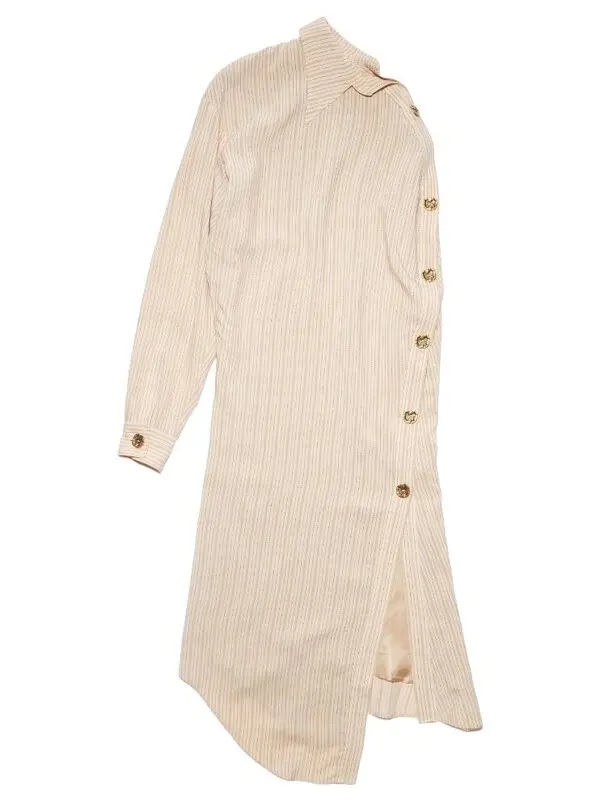 Acne Studios Asymmetrical Pinstriped One-shoulder Shirt Dress - Beige/brown