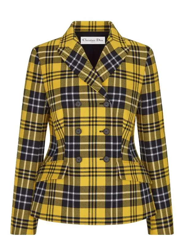 Dior Double-breasted Checked Wool Jacket - Green