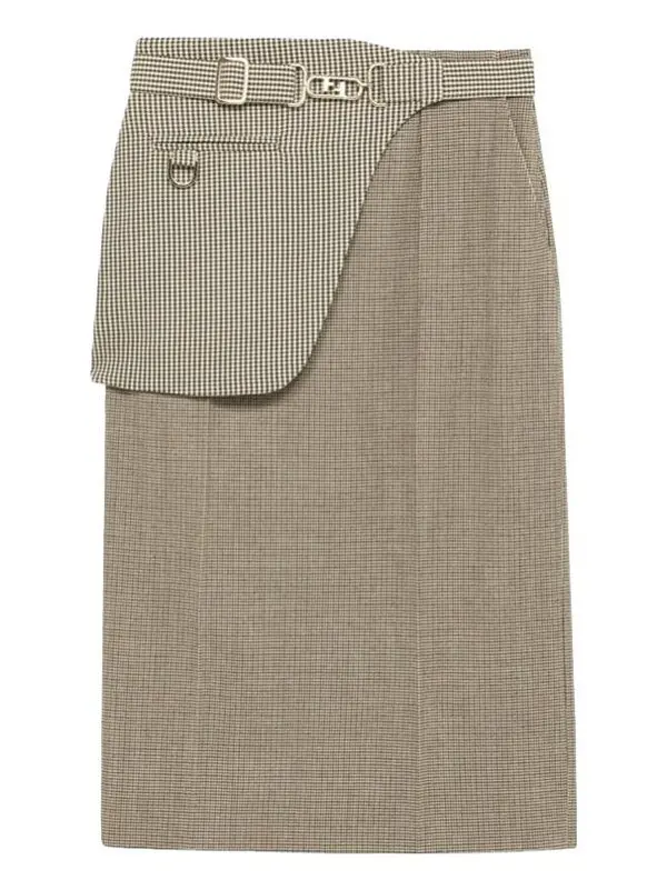 Fendi Beige Houndstooth Wool Skirt - Nude