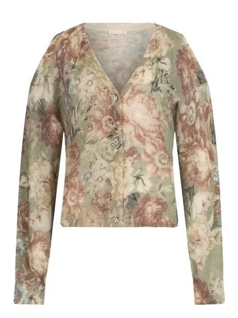 Liu Jo V-neck All-over Print Cardigan With Cold Shoulder Detail - Nude