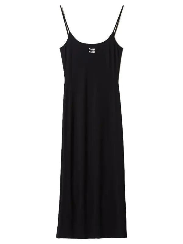 Miu Miu Sleeveless Logo Detailed Midi Dress - Black