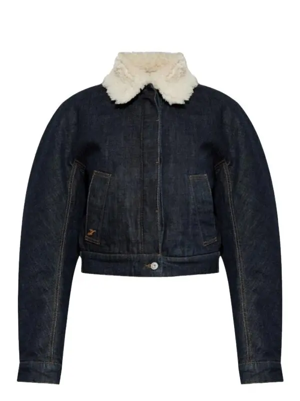 Jacquemus Denim Bomber Jacket With Shearling Collar - Black