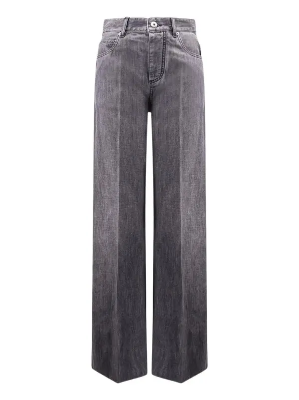 Bottega Veneta Logo Patch Washed Palazzo Jeans - White