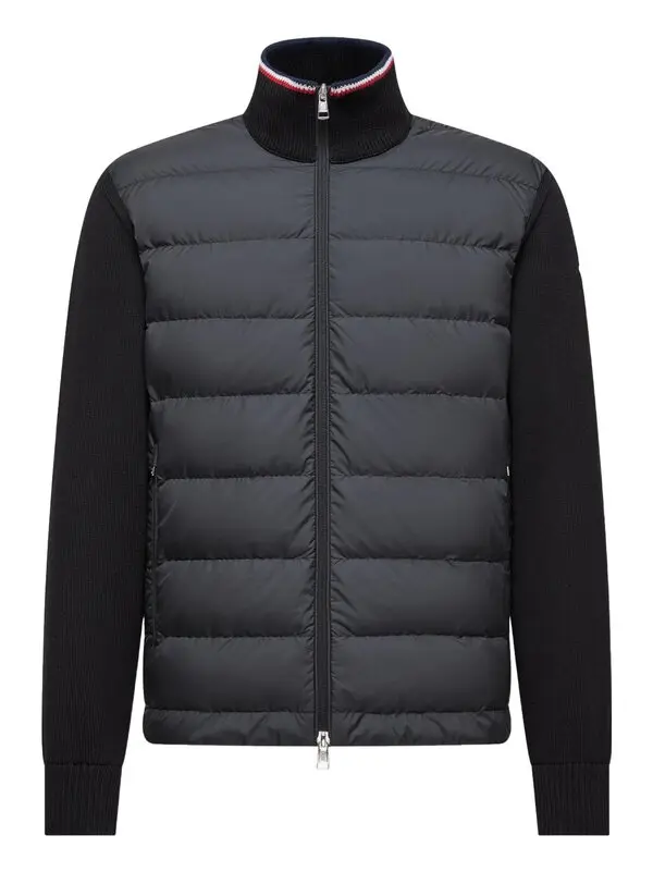 Moncler High-neck Quilted Cardigan With Tricolour Trim - Black