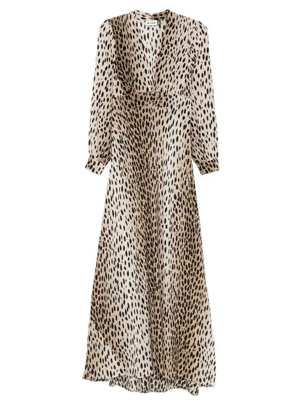 Rixo Leopard Print Long Sleeve Maxi Dress - Nude