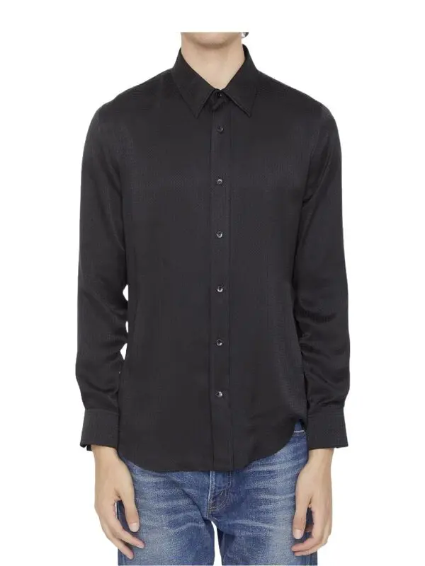 Celine Loose Shirt In Shiny Matte Printed Silk - Black