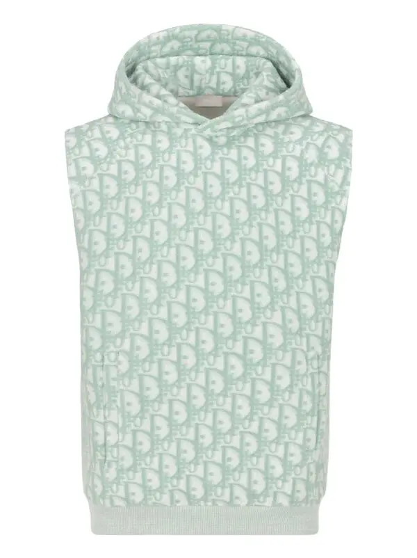 Dior Sleeveless All-over Logo Hoodie - Green And White