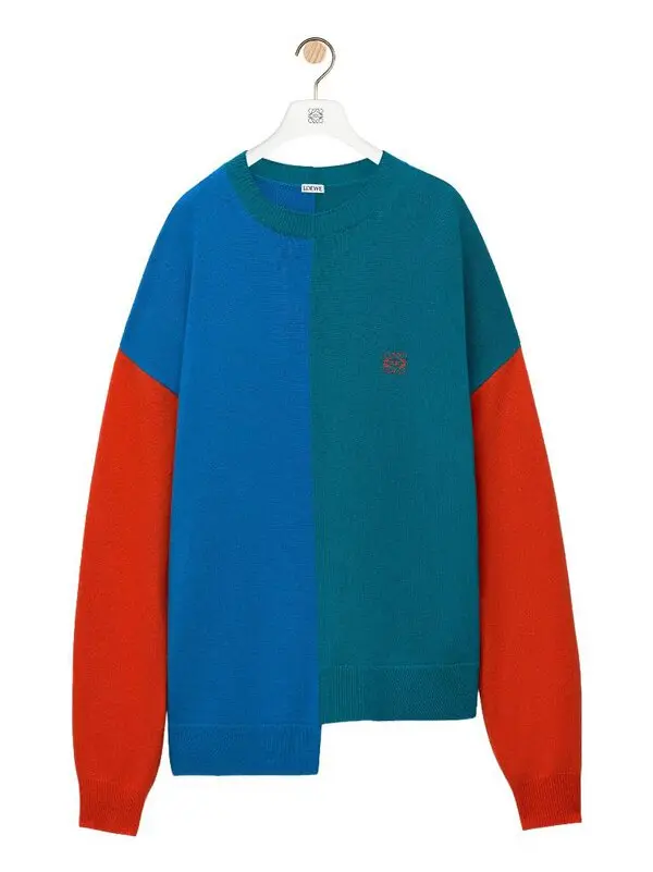 Loewe Asymmetric Colour-block Knitted Jumper - Green