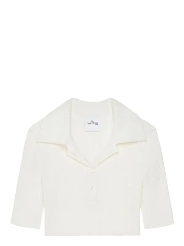 COURREGES Half-button Knitted Cropped Polo Top - Traditional White