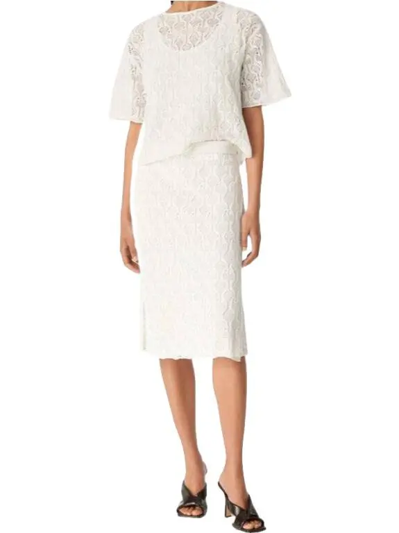 Bottega Veneta Cotton And Silk Fish Lace Midi Skirt - Chalk