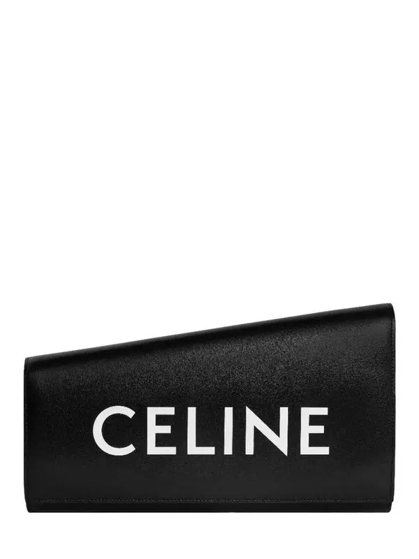 Celine Asymmetrical Clutch In Shiny Calfskin With Print - Black