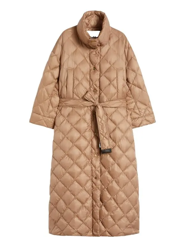 Max Mara Long Quilted Belted Jacket - Camel