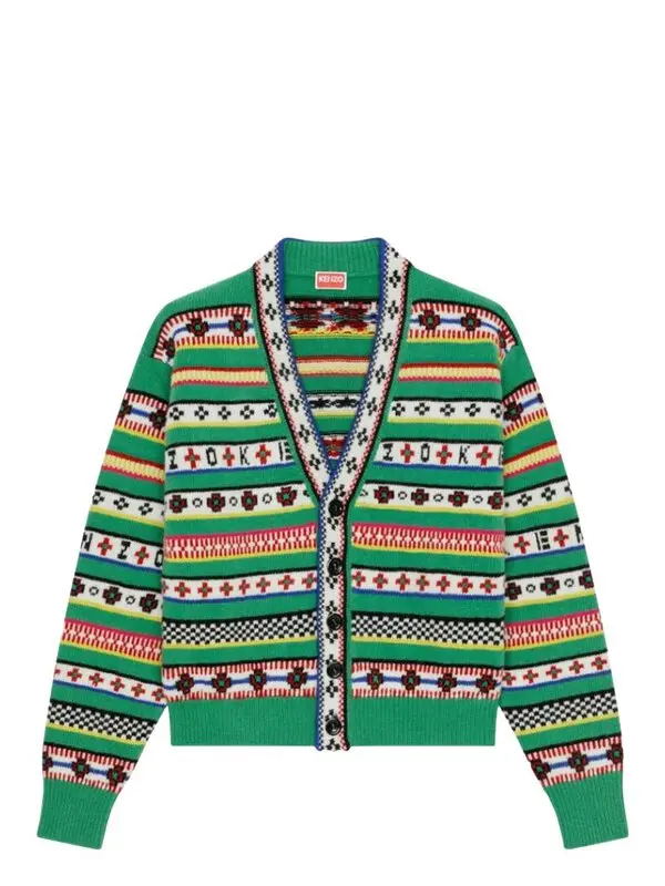 Kenzo Logo Jacquard Knit Cardigan - Green