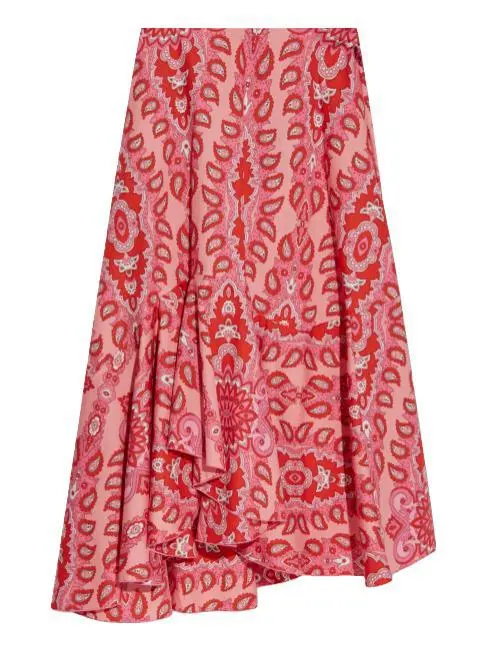 Etro Printed Midi Skirt With Asymmetrical Hem - Red