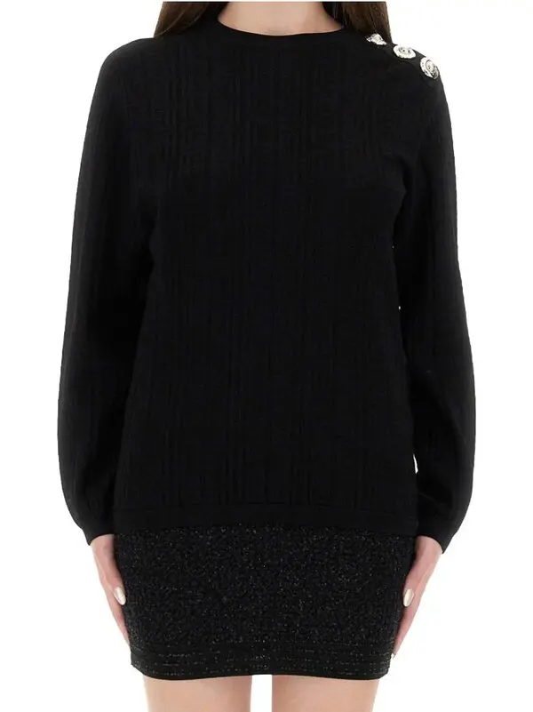 Balmain Logo Monogram Jumper With Button Detail - Black