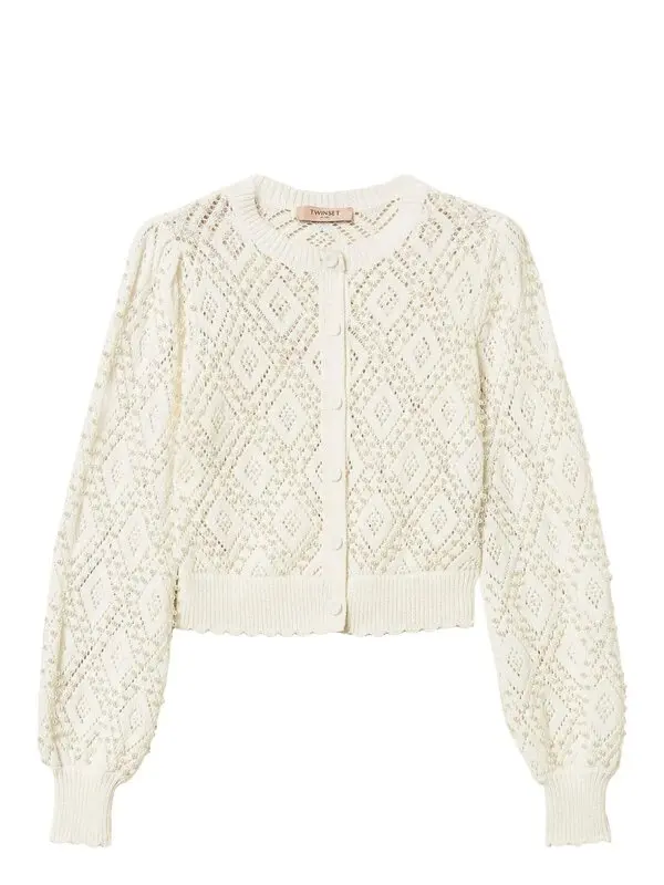 TWINSET Pearl-embellished Knitted Cardigan - Madreperla