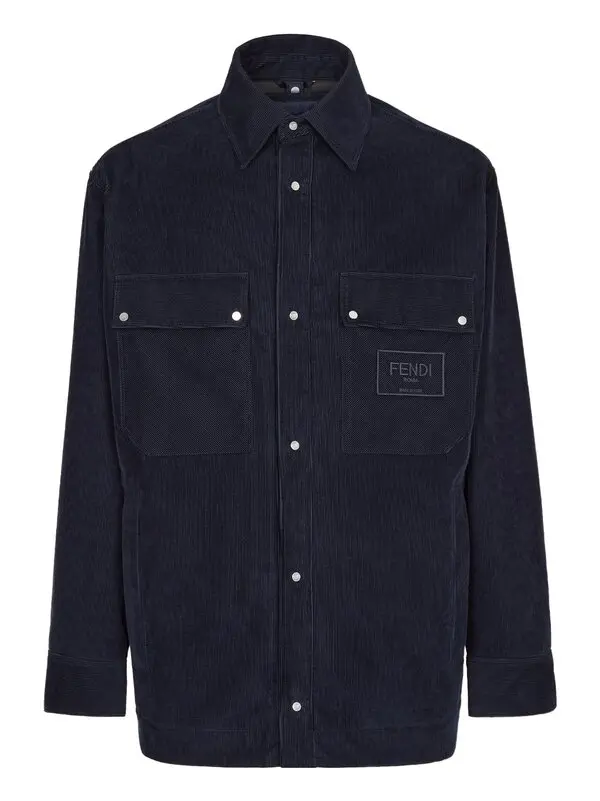Fendi Collared Button-up Corduroy Blouson - Navy Blue