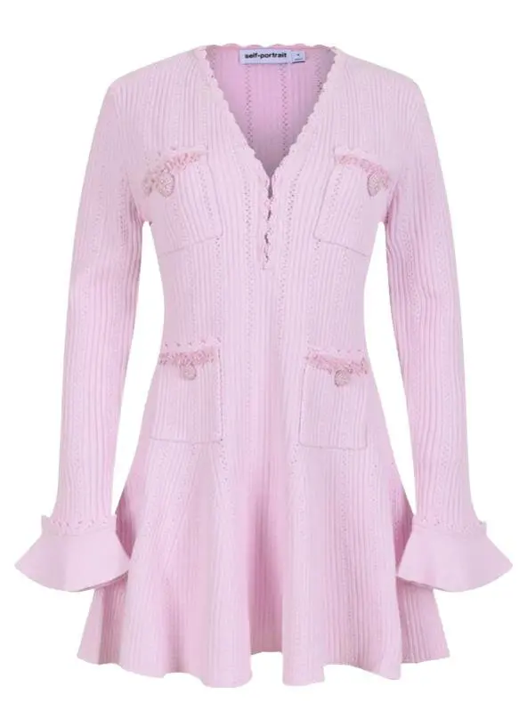 SELF-PORTRAIT Pearl-embellished Mini Dress - Pink