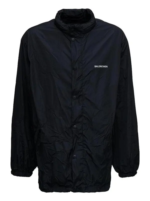 Balenciaga Logo Printed Windbreaker Jacket - Black