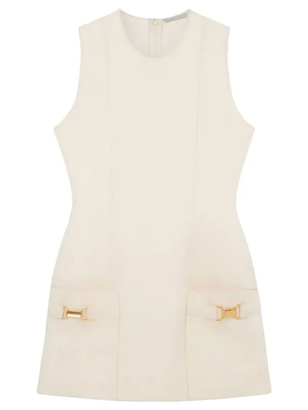 Stella McCartney Sleeveless Mini Dress With Gold Buckle Pockets - Milky White