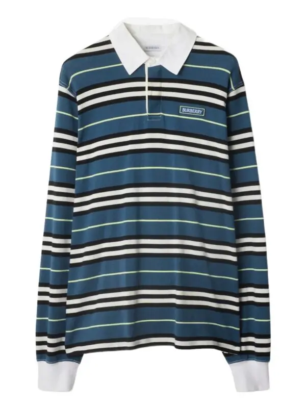 Burberry Logo Patch Striped Polo Shirt - Anchor