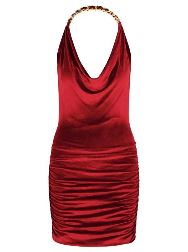 Balmain Halterneck Chain Detailed Mini Dress - Red