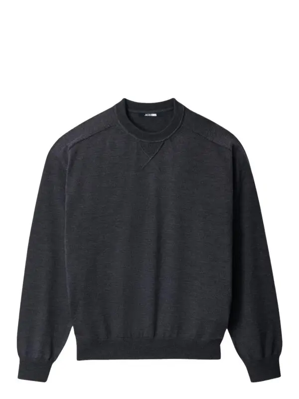 Jacquemus Logo Embroidered Long Sleeve Sweater - Dark Gray