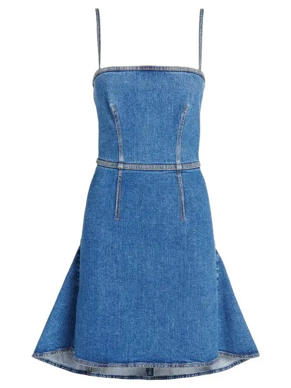 Alexander McQueen Spaghetti Strap Denim Mini Dress - Blue
