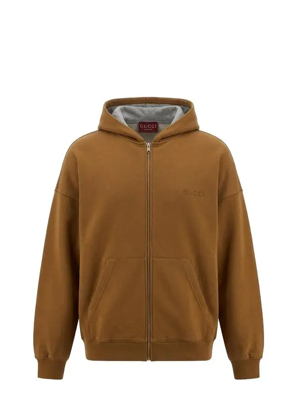 Gucci Embroidered Hooded Jersey Sweatshirt - Brown
