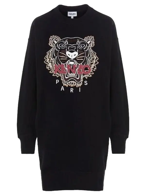 Kenzo Tiger Embroidered Sweater Dress - Black